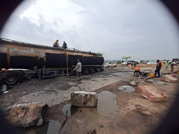 One dead, three injured as fuel tanker and tipper truck collide on ...